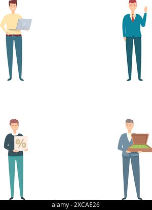 Creditor icons set cartoon vector. Successful male lender character ...
