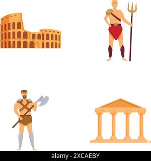 Roman amphitheater icons set cartoon vector. Historical character and ...