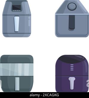Four stylish air fryer icons in various designs, perfect for kitchen appliance illustration. Set ...