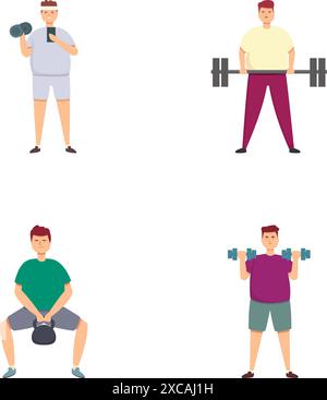 Set of four illustrations depicting men engaged in different strength ...