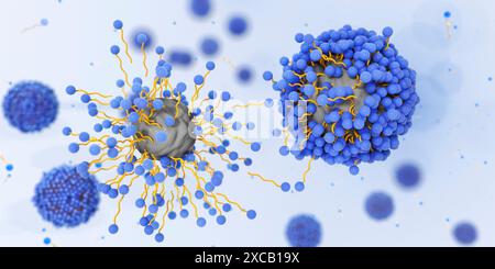 Illustration of soap molecules forming a micelle structure by ...