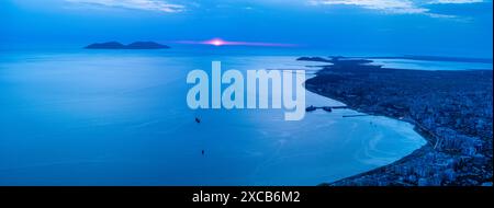 Aerial image of Vlora coastline in southern Albania at sunset time ...