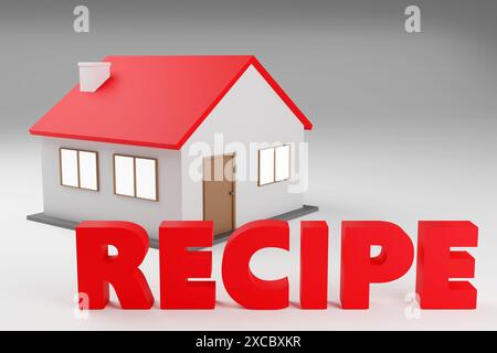 Red cubes sign Recipe, soft light, front view 3d rendered illustration ...