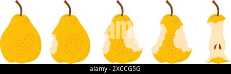 Pear eating steps cartoon icon set. Stages of biting red ripe Pear from ...