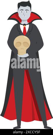 Elegant vampire character holding a human skull, wearing a suit and ...