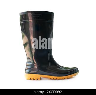 Side view of one side of black gumboot or black boot for working in ...