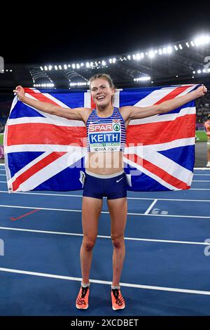 Megan Keith of Great Britain celebrates during the medal ceremony of ...