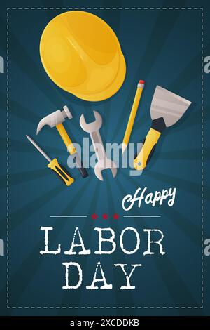 Happy Labor Day Vertical Poster Flat Cartoon Hand Drawn Templates ...