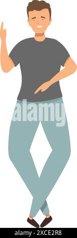 Young man is standing and explaining something with hand gestures Stock ...