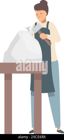 Sculptor is shaping a stone sculpture, using a hammer and a chisel ...