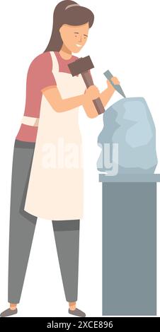 Sculptor is shaping a stone sculpture, using a hammer and a chisel ...