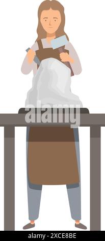 Woman sculptor artist using hammer and chisel carving stone sculpture ...