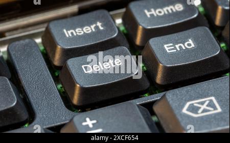 Simple backspace key on a modern laptop computer keyboard macro detail ...