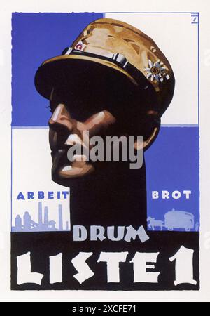 1932 Nazi German election poster depicting a German man dressed in ...