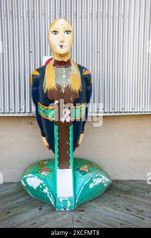 Bow figure heads on display at the seaport district in Halifax, Nova ...