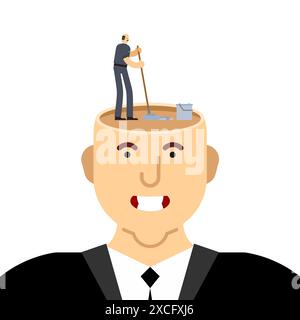 Cleaning brain. Cleaner sweeps brains. Clean head concept Stock Vector ...