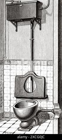 Sanitary toilet room. Old 19th century engraved illustration from La ...