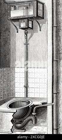 Sanitary toilet room. Old 19th century engraved illustration from La ...