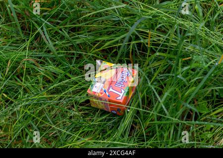 Symbolic image environmental pollution, discarded Tetra Pak, peach tea ...