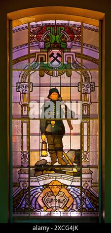 Stained glass window in the pay hall of Heinrich Robert colliery, Ost ...