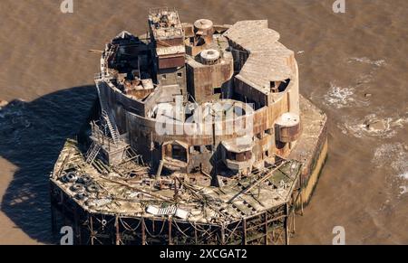 Aerial photo of Bull Sand Fort from 1500 feet showing the ww1 and ww2 fortification mid channel ...
