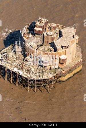 Aerial photo of Bull Sand Fort from 1500 feet showing the ww1 and ww2 fortification mid channel ...