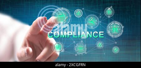 Woman touching a document management concept on a touch screen with her ...