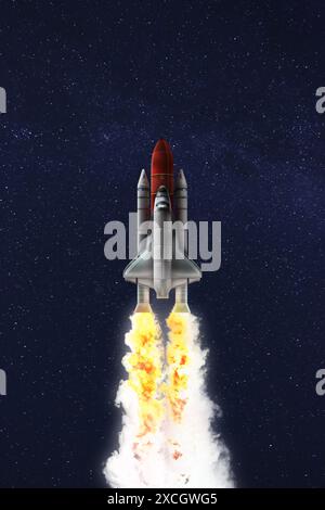 Modern space rocket in beautiful starry sky Stock Photo - Alamy