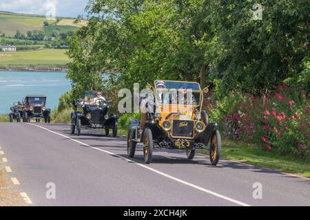 Irish Model T cars on a road run near Kilbrittain, Co. Cork, June 2024 ...