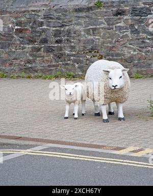 statues of sheep on the pavement in ivybridge in south devon Stock ...