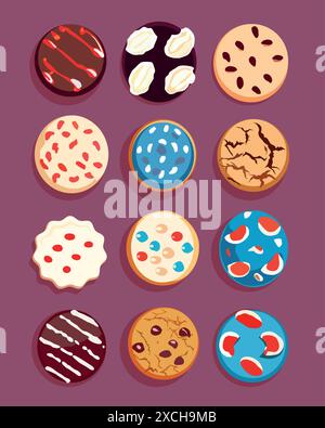 Pattern with Cookies on purple background, chocolate cookies with cream ...