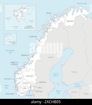 Vector regional map of Norway with counties and territories, and ...