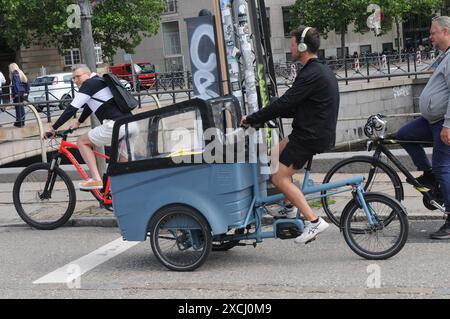 Copenhagen/ Denmark/17JUNE 2024/ Cargo bikes are very popular in ...