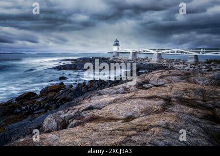 Marshall Point Lighthouse and colorful rocks. Maine Stock Photo - Alamy