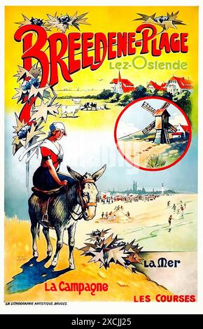 Breedene-Plage, Lez-Ostende - Vintage Travel Poster Stock Photo - Alamy