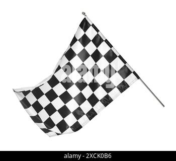 One checkered finish flag isolated on white Stock Photo - Alamy