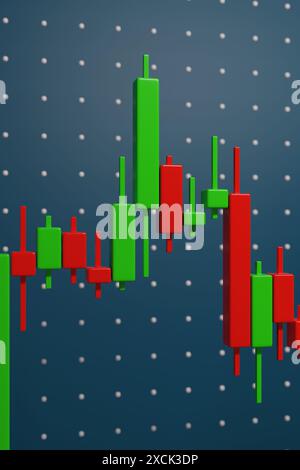 Red and green three-dimensional candlestick chart. Trading concept. 3d ...