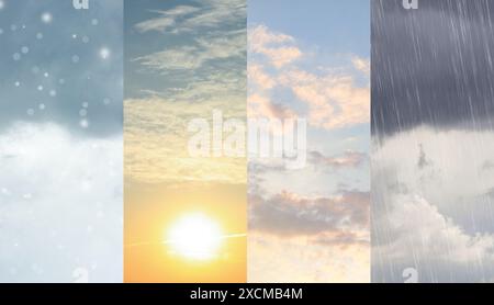 Different weather conditions due to season changing. Collage with ...