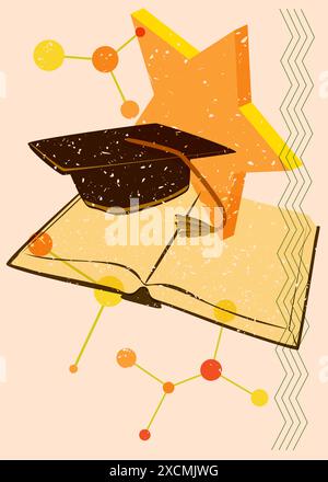 Risograph book and Graduation Cap with geometric shapes. Objects in ...