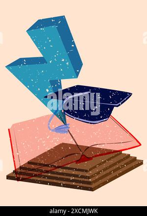 Risograph book and Graduation Cap with geometric shapes. Objects in ...