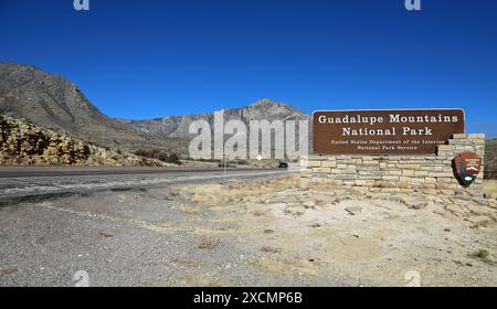 The Welcome to Guadalupe Mountains National Park Sign in Western Texas ...