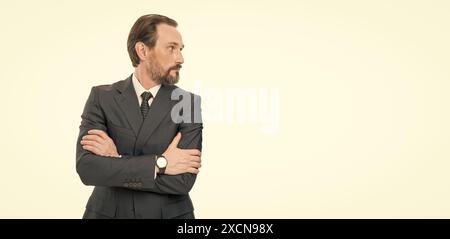 Profile portrait of confident grizzled serious business man businessman ...