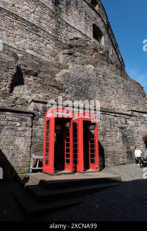 Iconic red telephone booths at Edinburgh Castle, Scotland, United ...
