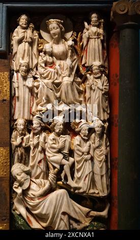 English alabaster altarpiece. Kirkjubaer church. Southeast Iceland ...