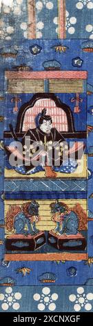 Printed miniature scroll painting of Tenjin turned to the le Stock ...