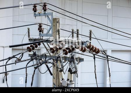Close view of high voltage post, High voltage tower, show with high ...
