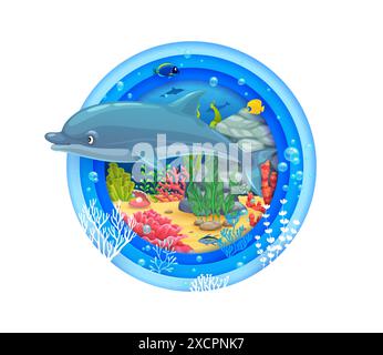 Underwater paper cut landscape with dolphin, turtle and seaweeds ...
