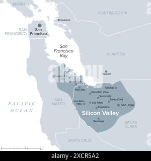Silicon Valley, a region in Northern California, political map. Global ...
