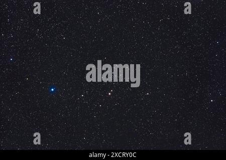 Large loose open star cluster in constellation Taurus near the Hyades. A number of small, faint ...