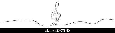 Continuous editable line drawing of treble clef. One line drawing of ...